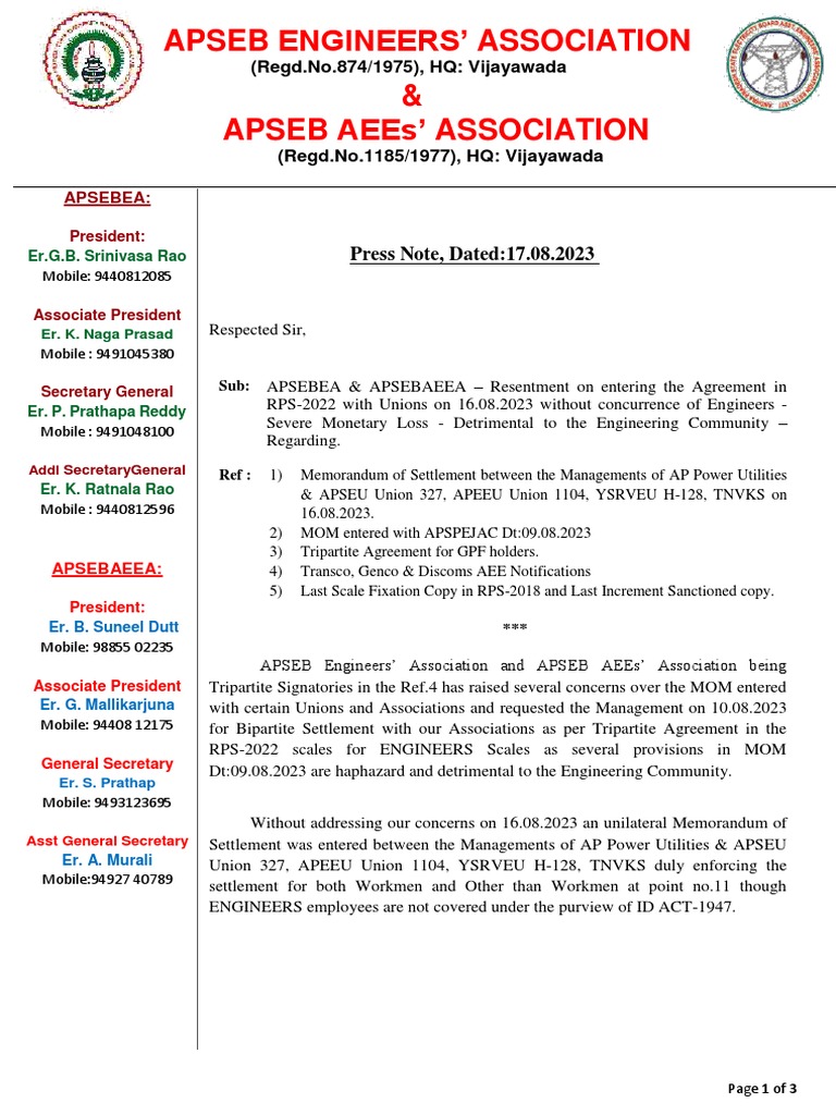 APSEB EA & AEEA - Press Note 17.08.2023 | PDF | Government