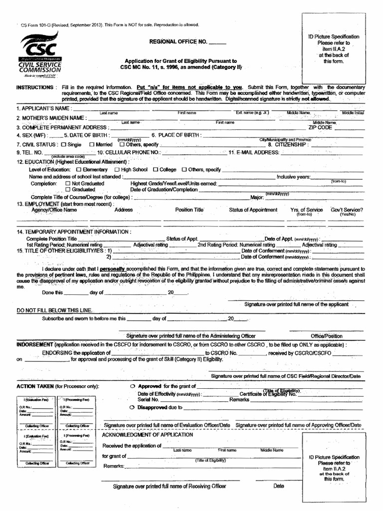 CSC MC 11 Form 101-g Cat II-series Sept2013 1 | PDF