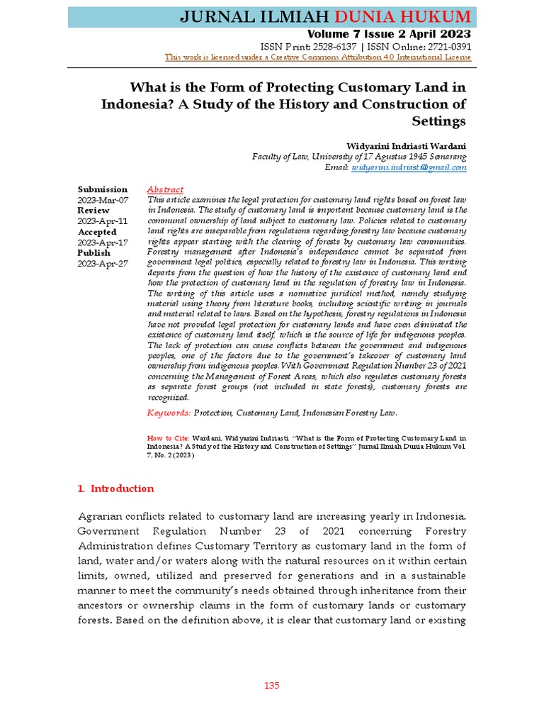 What Is The Form of Protecting Customary Land in Indonesia? A Study of ...