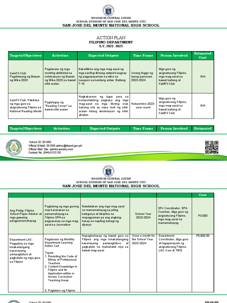 FILIPINO Action Plan 2023-2024 | PDF
