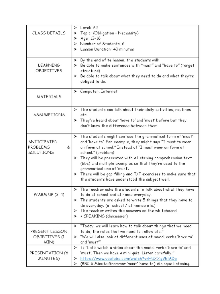 Lesson Plan Must Have To | PDF | Lesson Plan | Human Communication