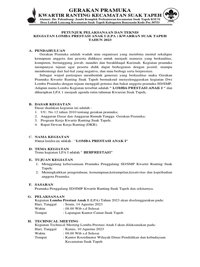 Juklak Dan Juknis LPA 1 | PDF