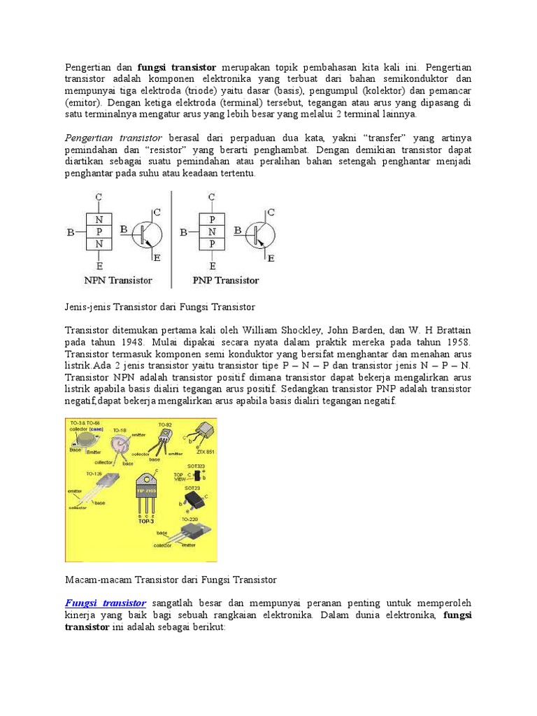 Pengertian Dan Fungsi Transistor | PDF