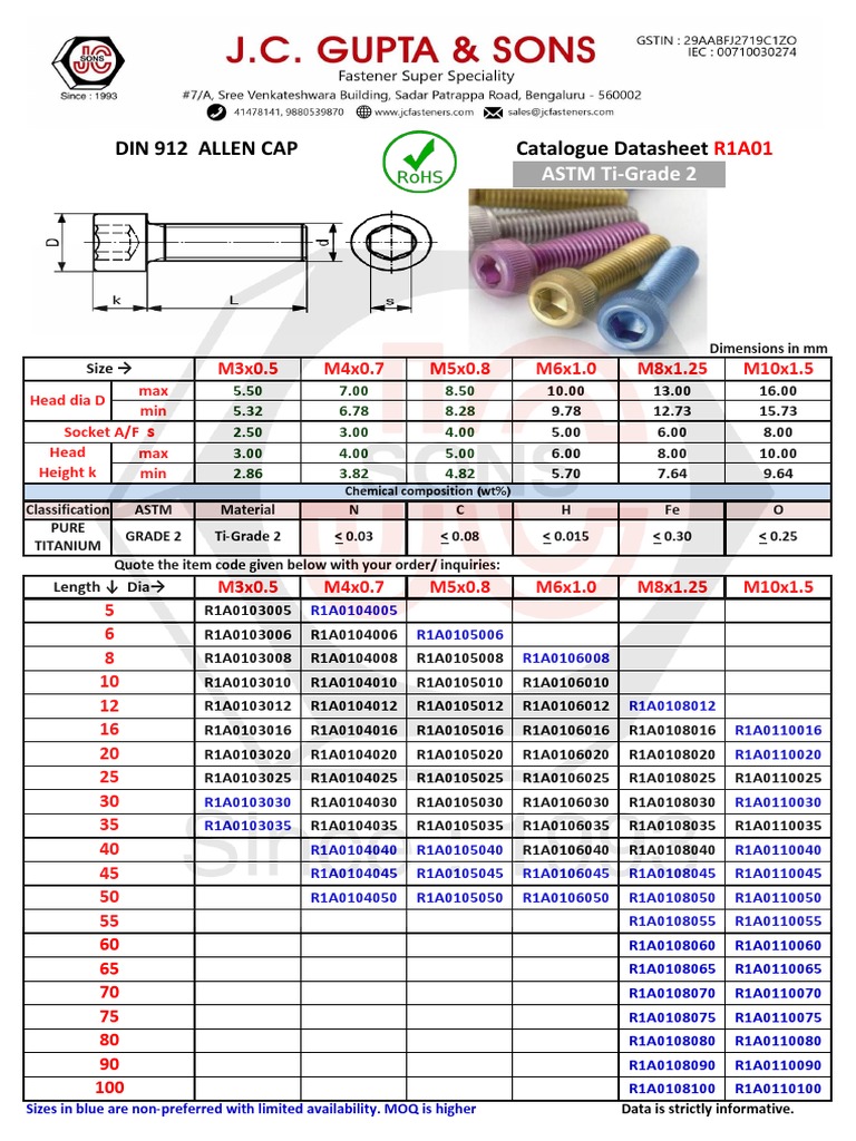 DIN 912 Allen Cap R1A01 Ti Gr2 | PDF