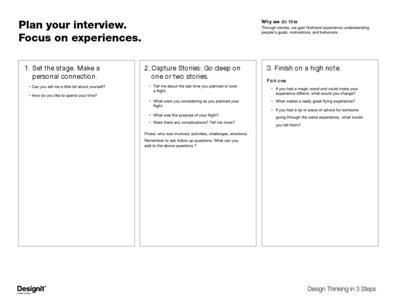 Design Thinking in 3 Steps - Plan Your Interview | PDF | Experience ...
