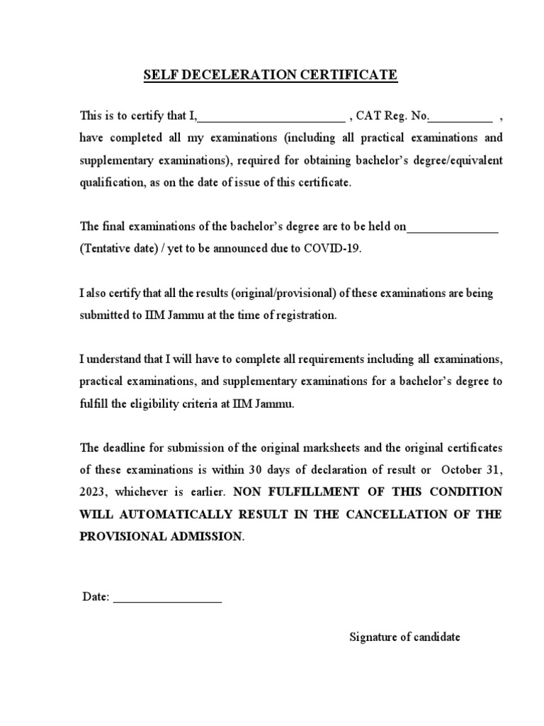 First Graduate Self Declaration Certificate | PDF