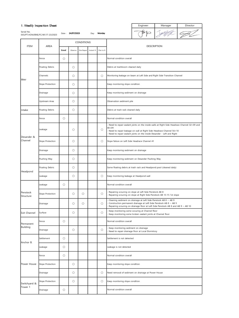 Weekly Inspection Report | PDF | Environmental Engineering | Civil ...