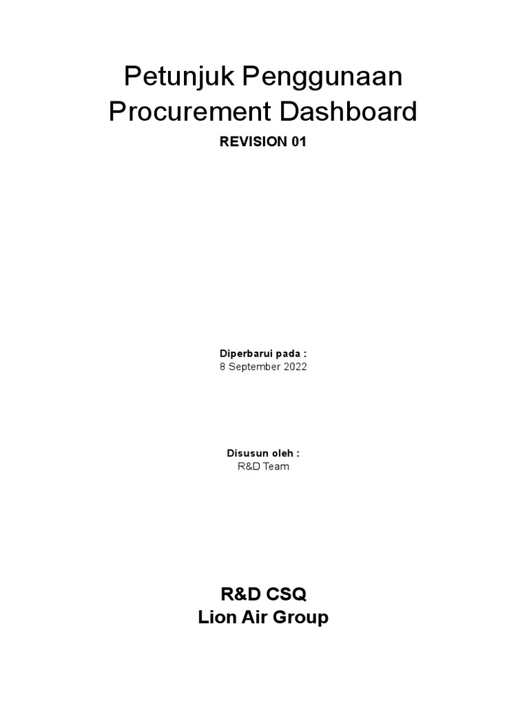Petunjuk Penggunaan Procurement Dashboard Rev.01 | PDF