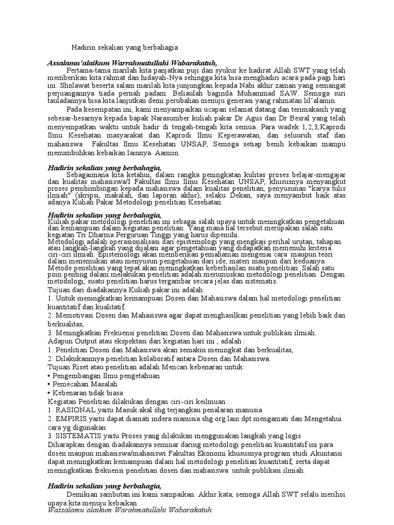 Sambutan Pa Dekan Kuliah Pakar | PDF