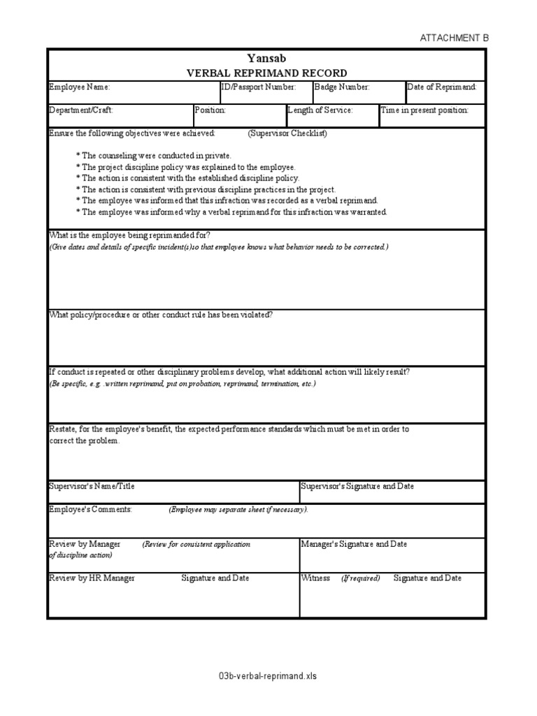03b Verbal Reprimand | PDF