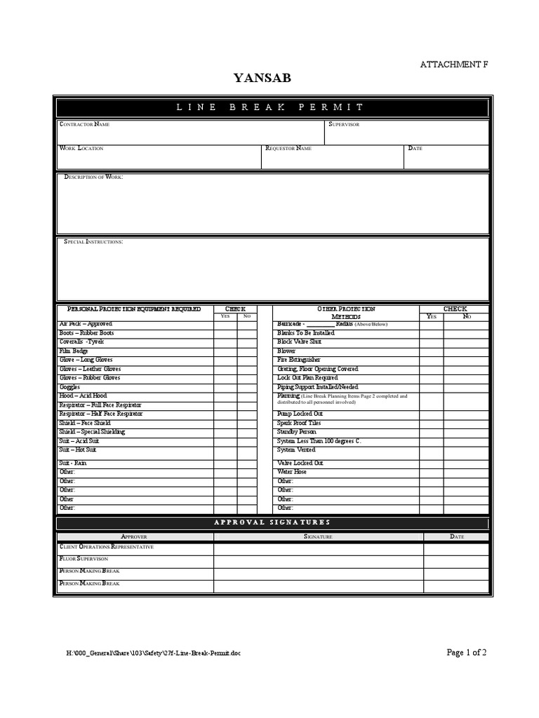 27f Line Break Permit | PDF | Personal Protective Equipment | Safety