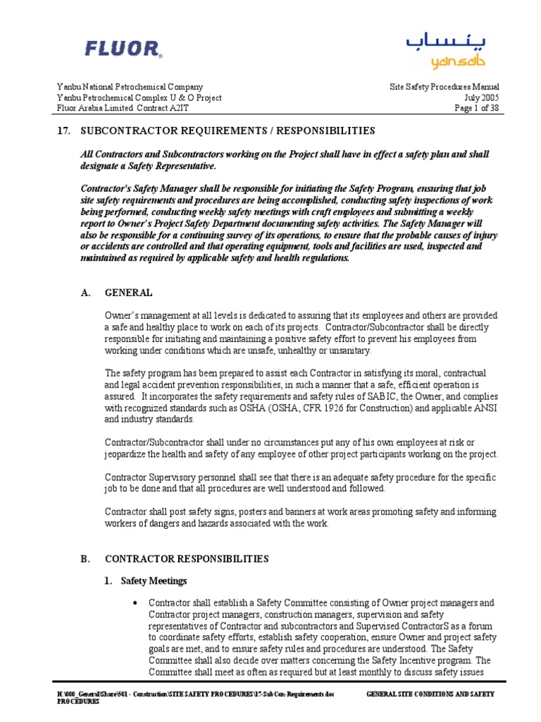 17 Subcon Requirements | PDF | Safety | Employment