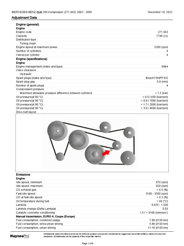 Merdedes w209 CLK 2002c2009 Tech Data | PDF | Screw | Fuel Economy In ...