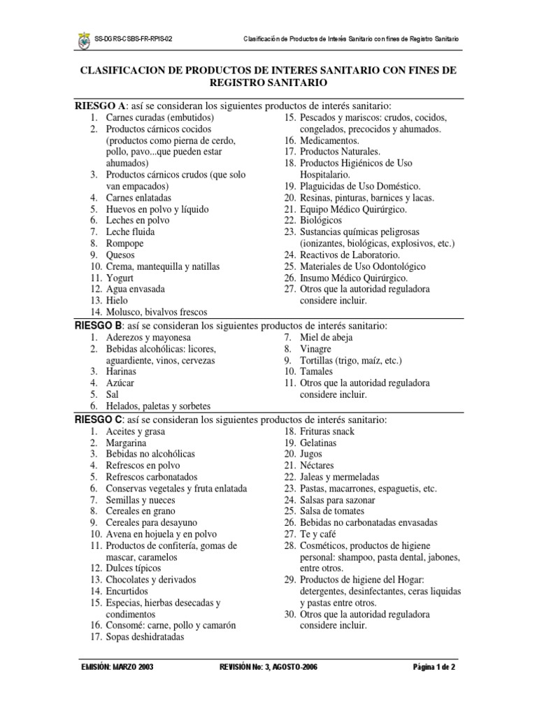 Clasificacion-Productos-de-Intres-Sanitario | PDF | Carne | Comida y bebida