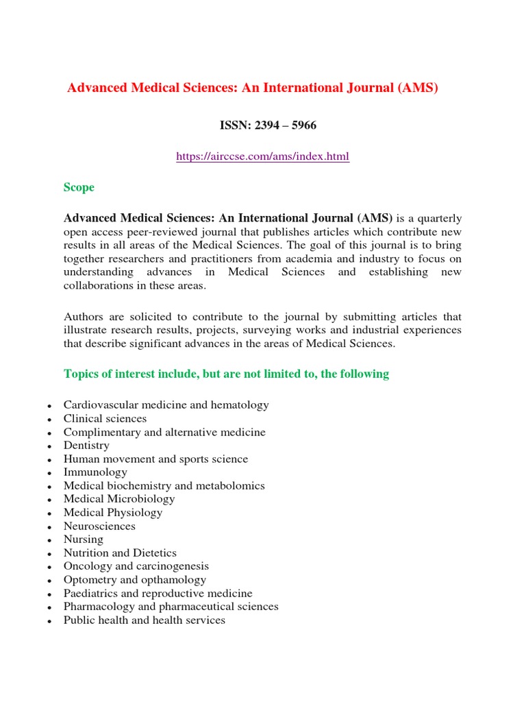 Advanced Medical Sciences An International Journal (AMS) | PDF