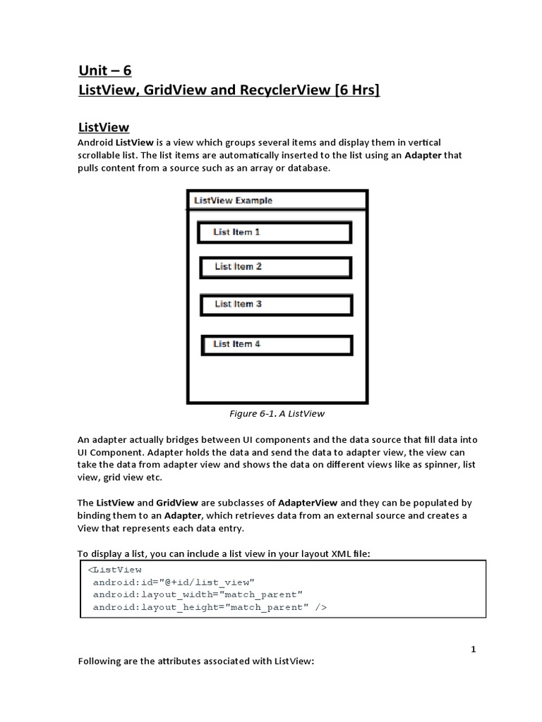 Unit 6 Listview Gridview and Recyclerview | PDF Unit 6 Listview Gridview and Recyclerview | PDF