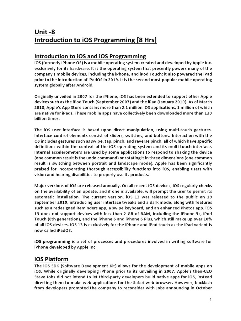 Unit - 8 Introduction To IOS Programming | PDF