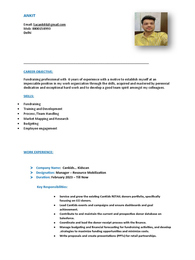 Ankit CV Updated | PDF | Fundraising | Business