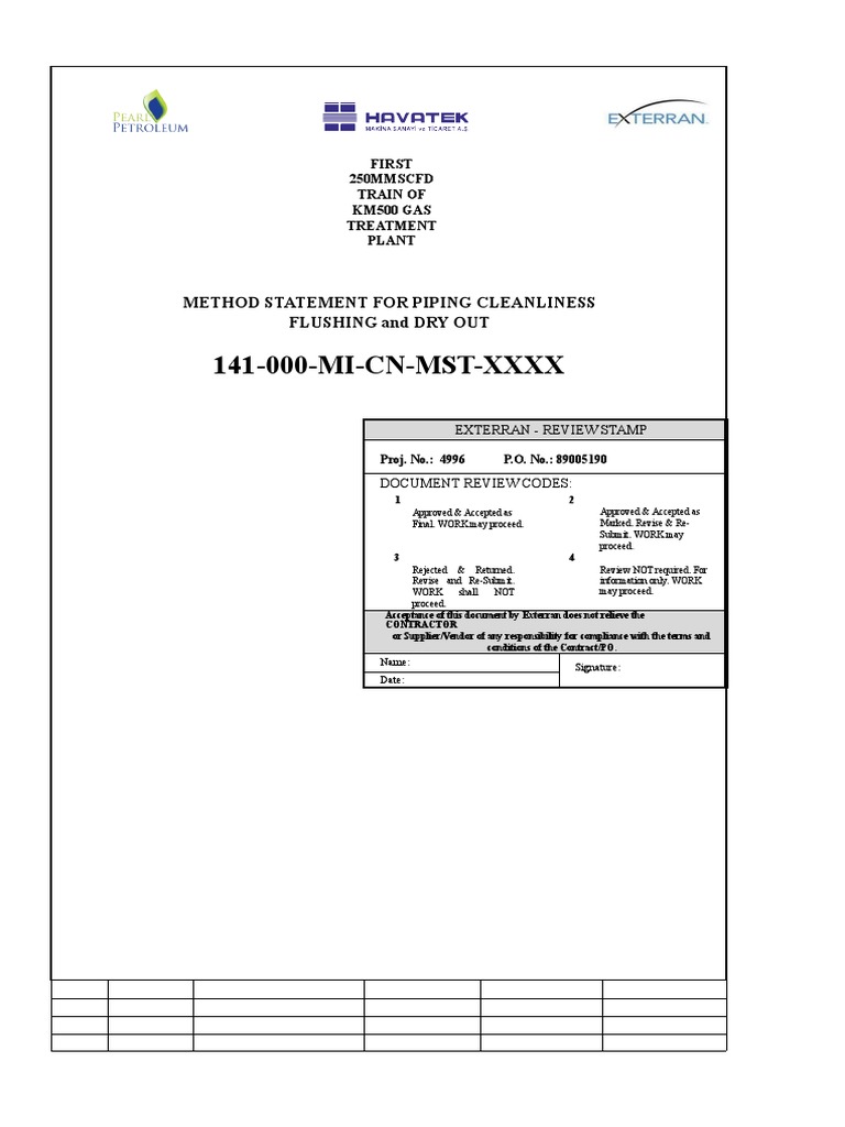 Method Statement of Piping Cleanliness Flushing and Dry Out | PDF