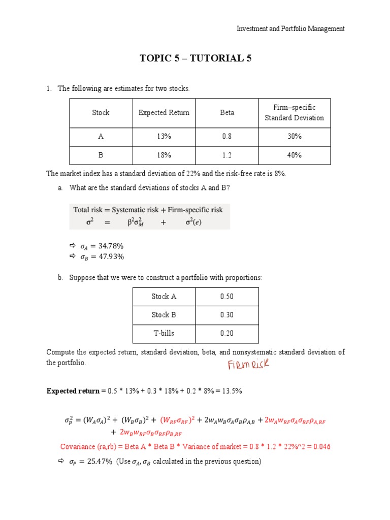 Tutorial 5 - Solutions | PDF | Beta (Finance) | Net Present Value