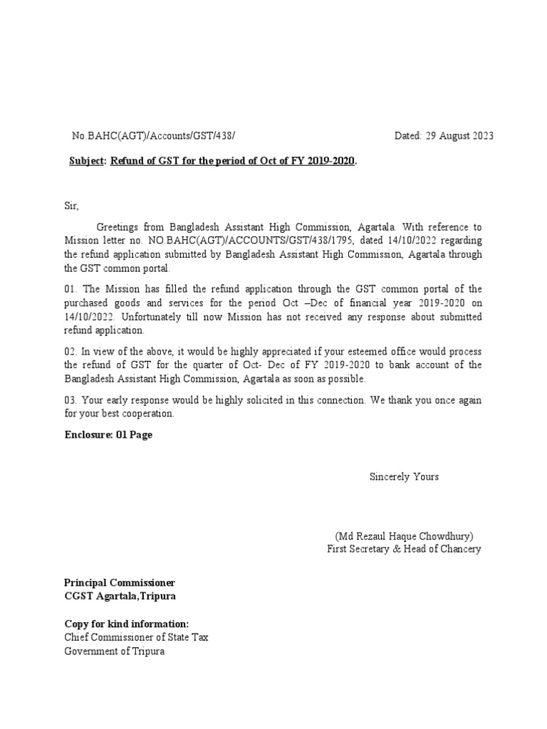 Reminder Letter For Refund | PDF