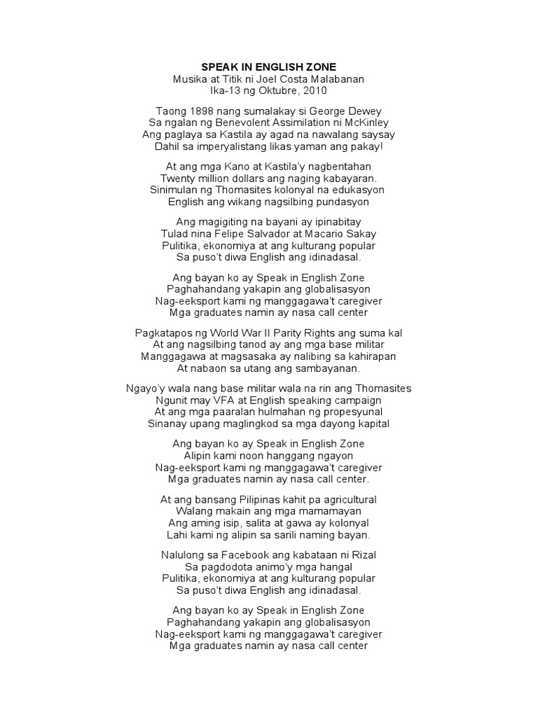 Lyrics-Speak in English Zone | PDF