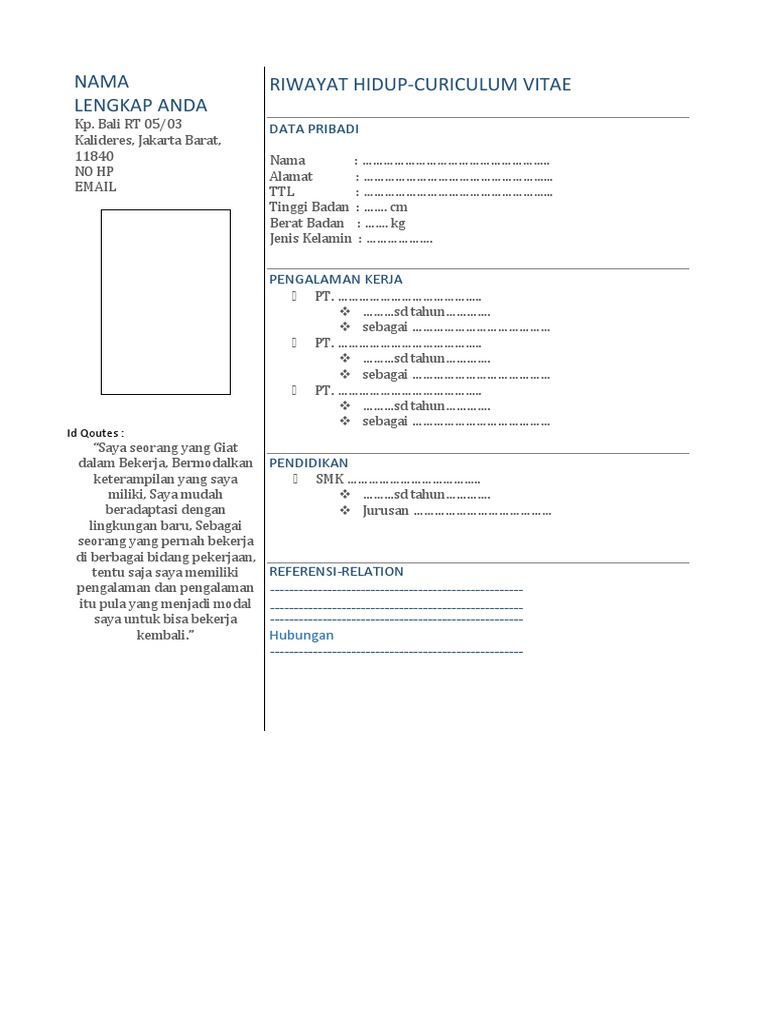 Format CV untuk Pencarian Kerja | PDF | Griya & Taman