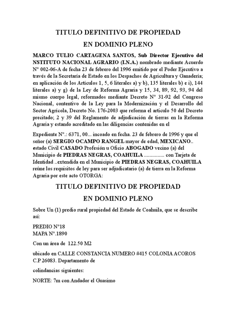 Titulo Definitivo de Propiedad | PDF Titulo Definitivo de Propiedad | PDF