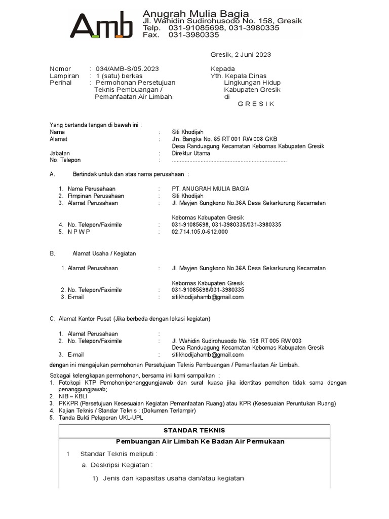 Form Permohonan Pertek Air Limbah - Pembuangan Ke Badan Air Permukaan | PDF Form Permohonan Pertek Air Limbah - Pembuangan Ke Badan Air Permukaan | PDF