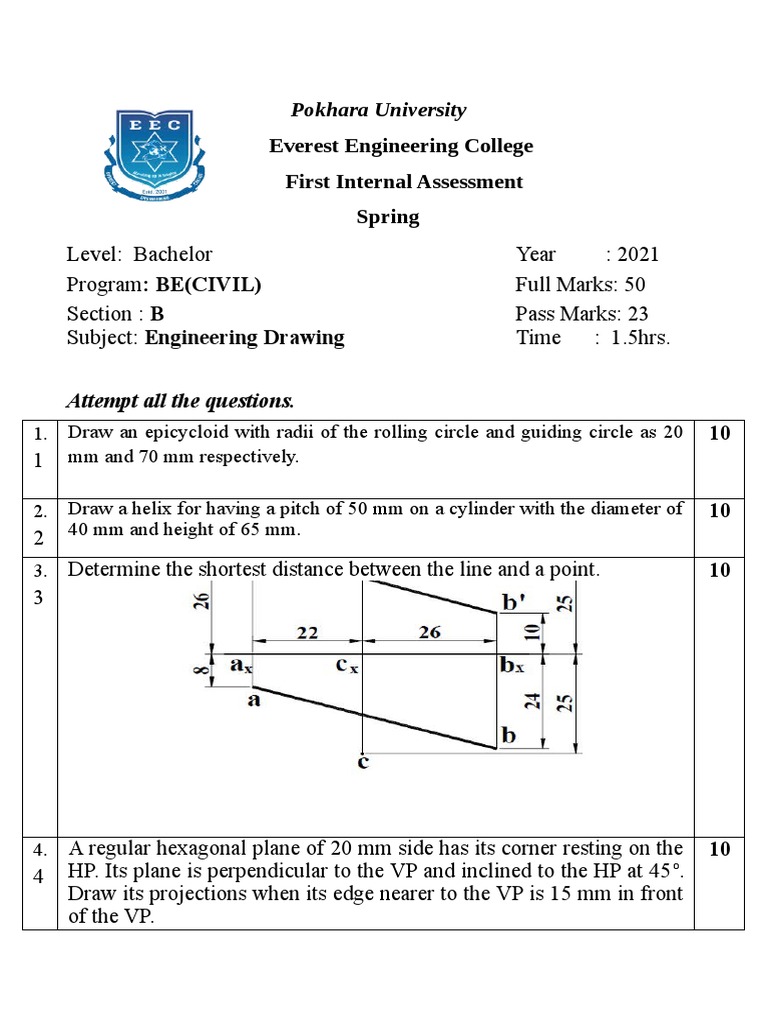 Engineering Drawing First Internal Assesment Civil B | PDF