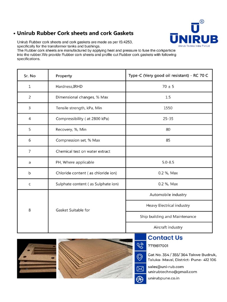 Unirub Cork Sheet & Cork Gaskets | PDF