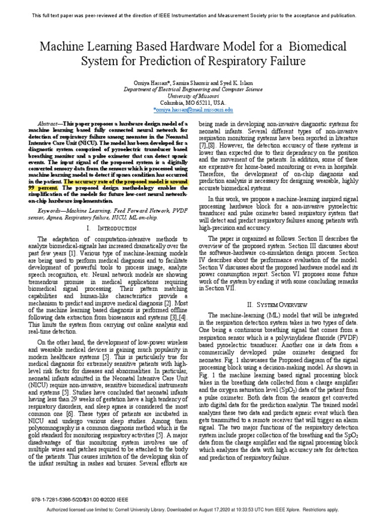 O.hassan 2020 | PDF | Machine Learning | Neonatal Intensive Care Unit