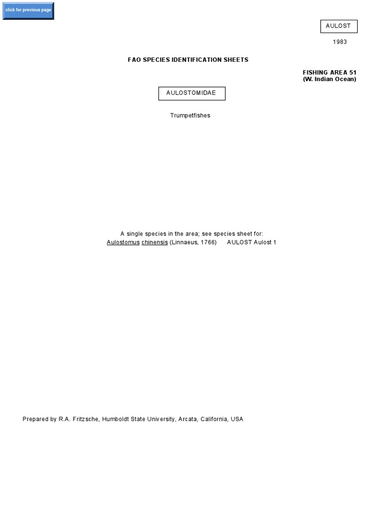 Aulost 1983: Fao Species Identification Sheets Fishing Area 51 (W ...