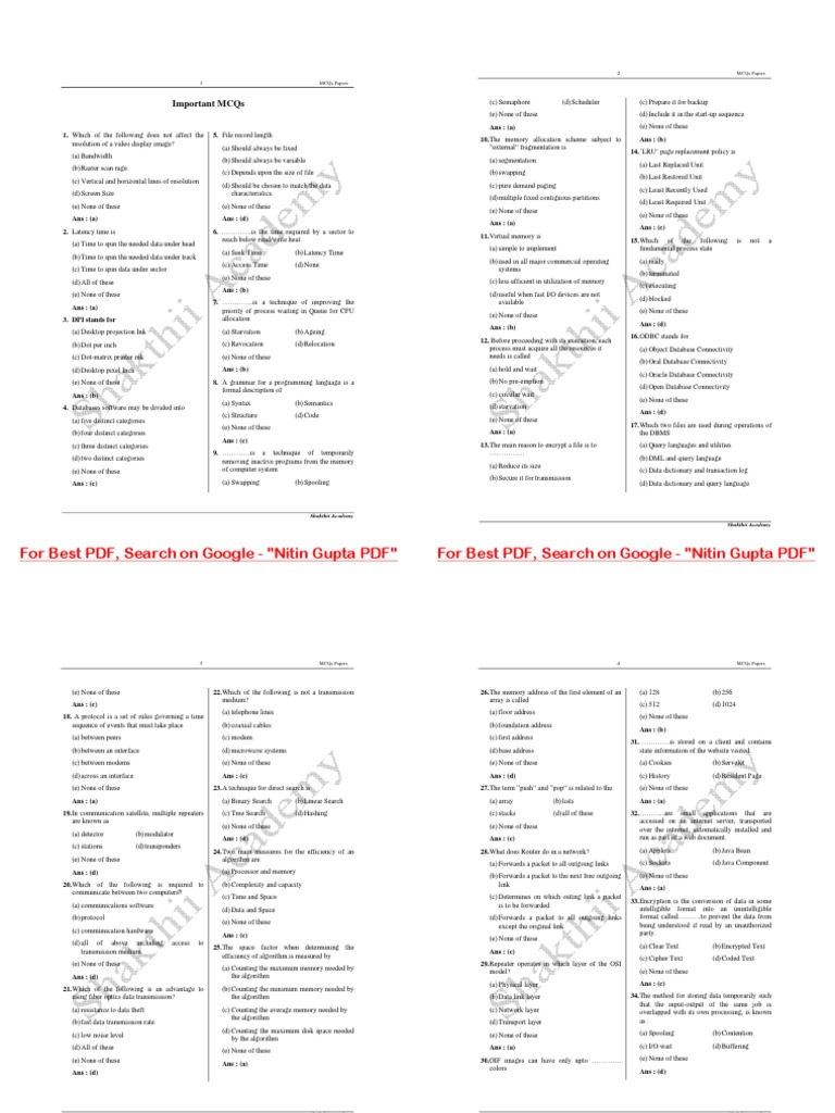 2000 Computer MCQs PDF For Competitive Exam | PDF