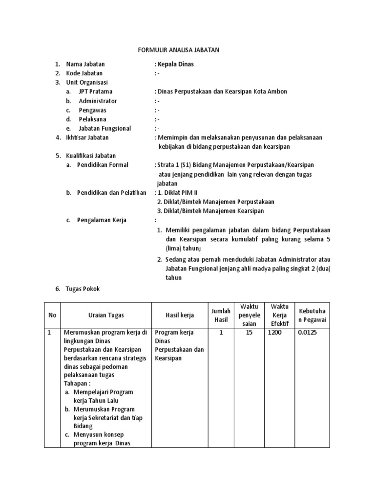 Anjab Kepala Dinas | PDF