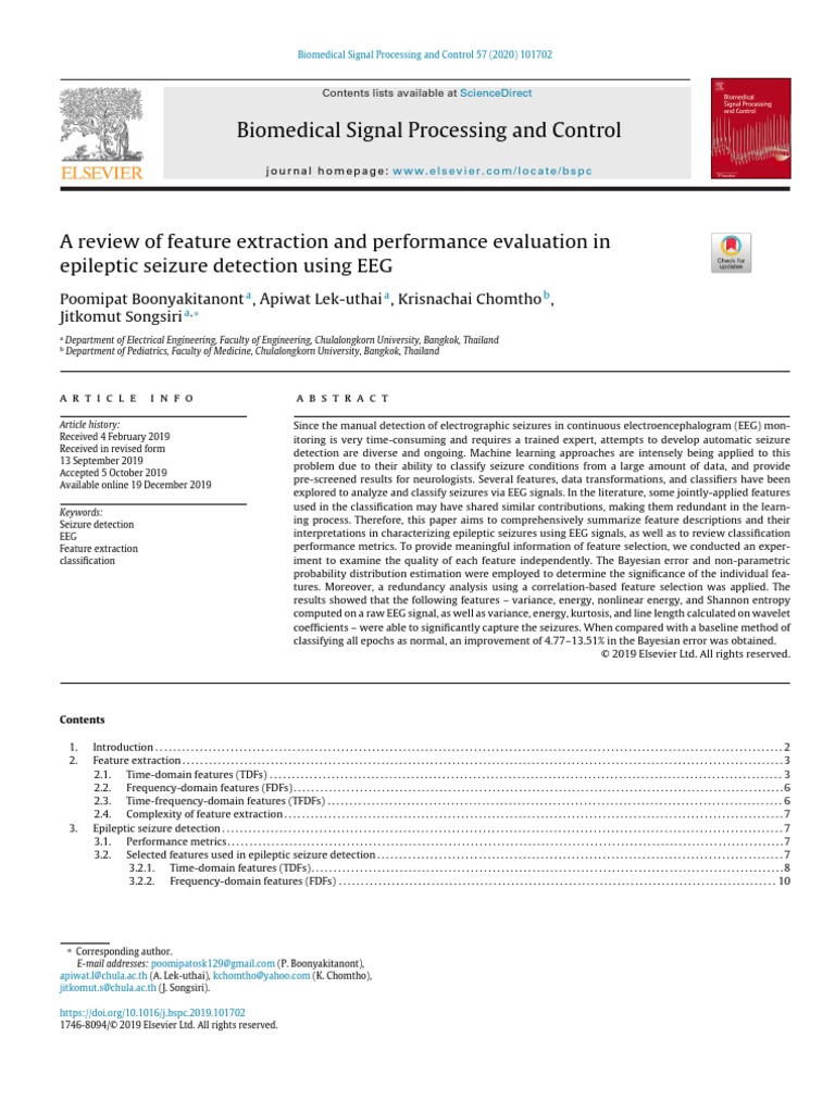A Review of Feature Extraction and Performance Evaluation in Epileptic Seizure Detection | PDF ...