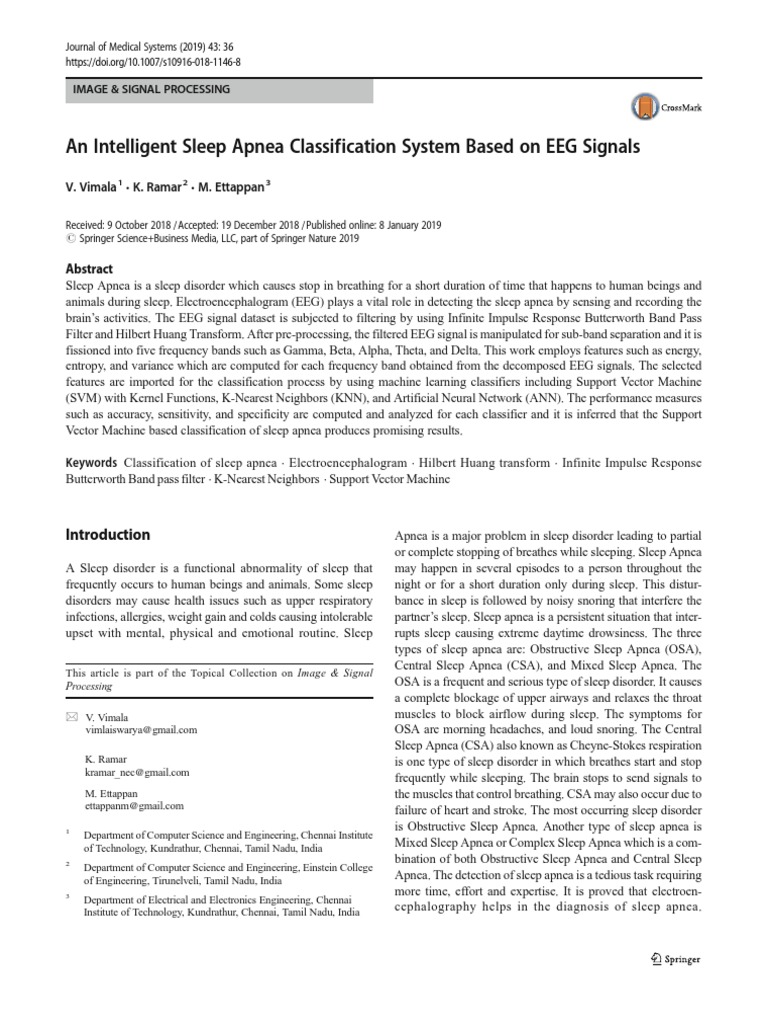 An Intelligent Sleep Apnea Classification System Based On EEG Signals | PDF | Support Vector ...