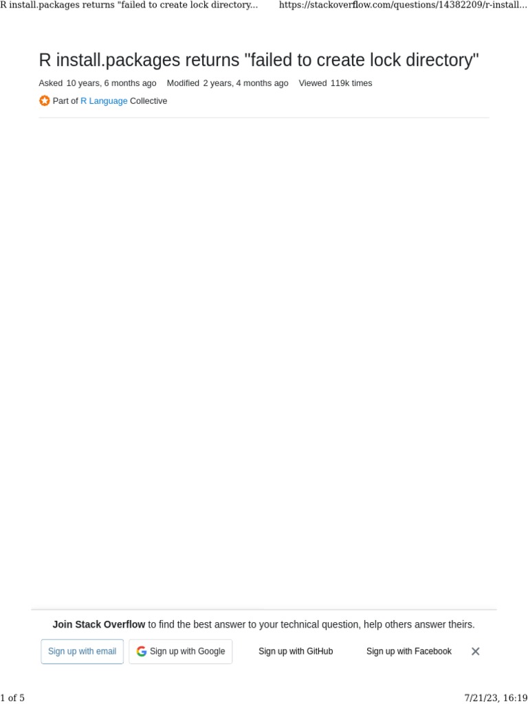 R Install - Packages Returns Failed To Create Lock Directory - Stack Overflow | PDF | Computer ...