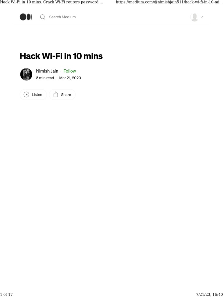 Hack Wi-Fi in 10 Mins. Crack Wi-Fi Routers Password With by Nimish Jain ...