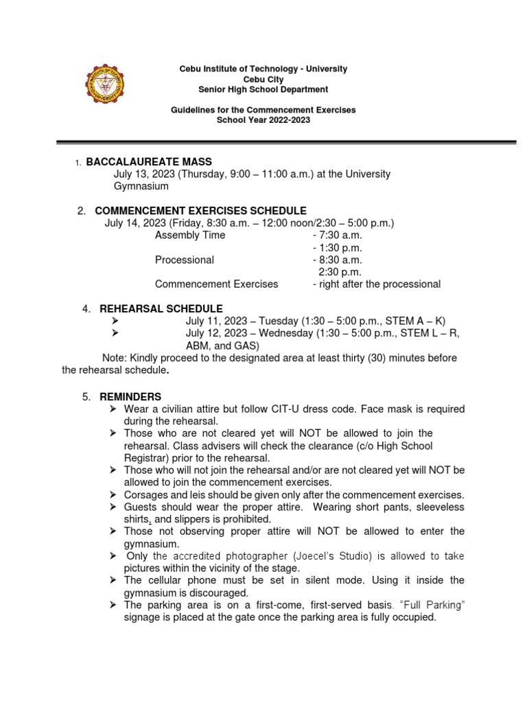 Guidelines For The Commencement Exercises Pdf Clothing
