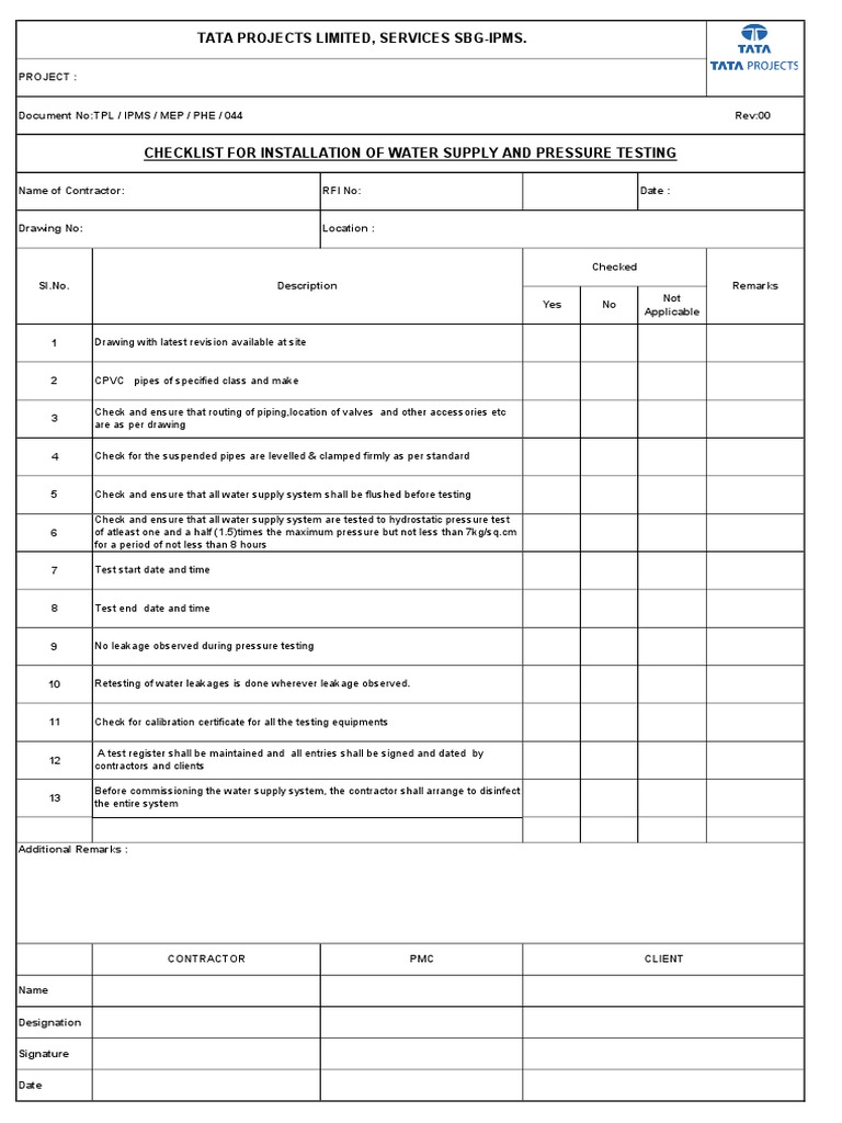 CPVC Checklist | PDF | Water Supply Network | Gases