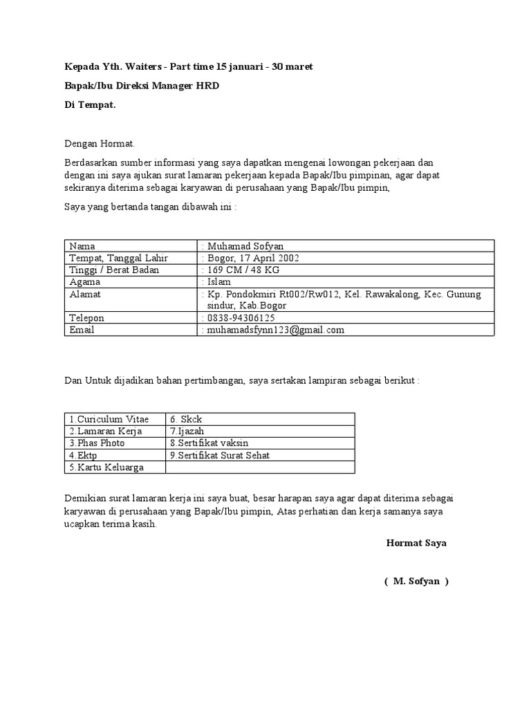 Lamaran MUHAMAD SOFYAN | PDF | Pengembangan Diri