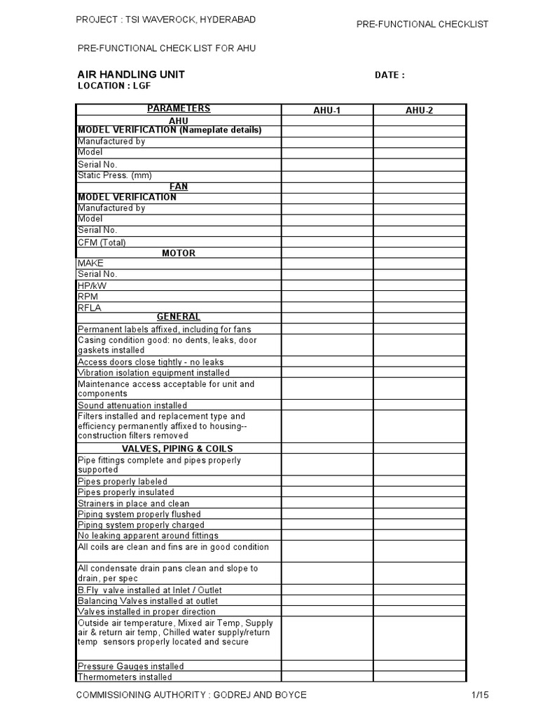 Pre-Functinal Checks Format | PDF | Valve | Duct (Flow)