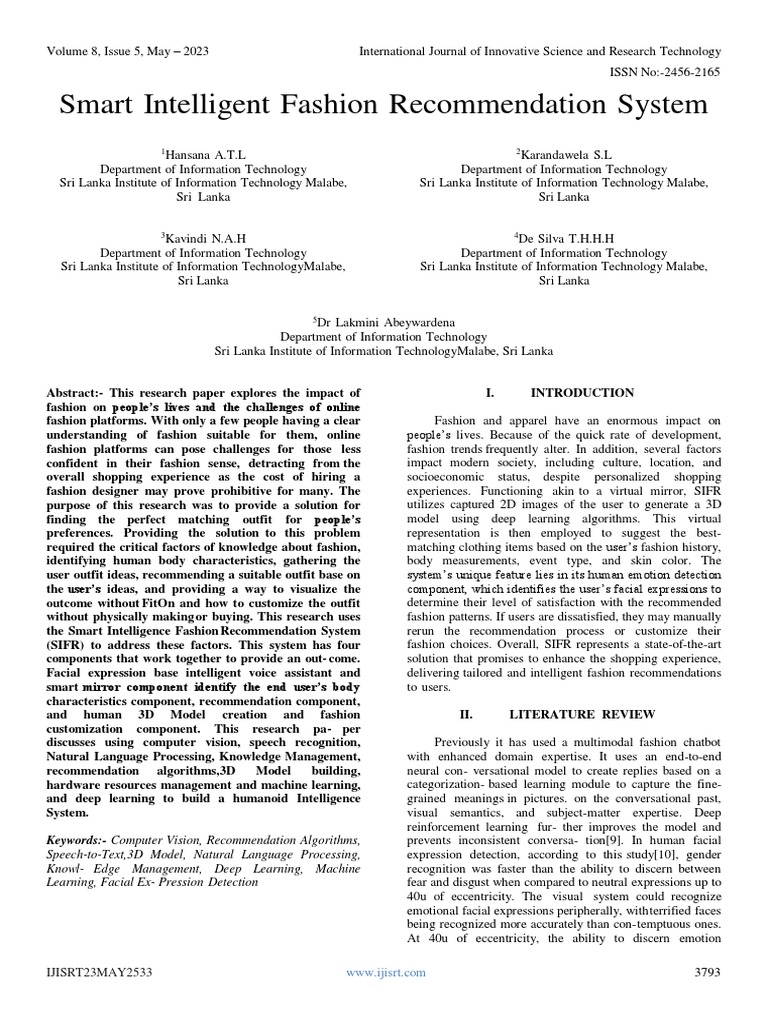 Smart Intelligent Fashion Recommendation System | PDF | Deep Learning ...