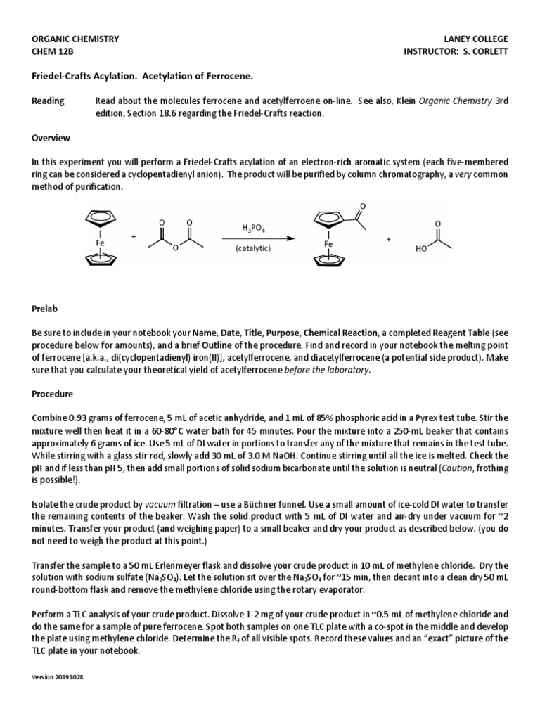 Synthesis of Acetylferrocene F19 | PDF | Thin Layer Chromatography ...