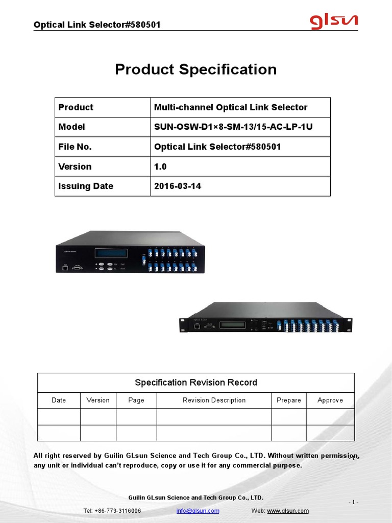 Multi Channel Optical Link Selector Data Sheet 580501 | PDF | Optical ...