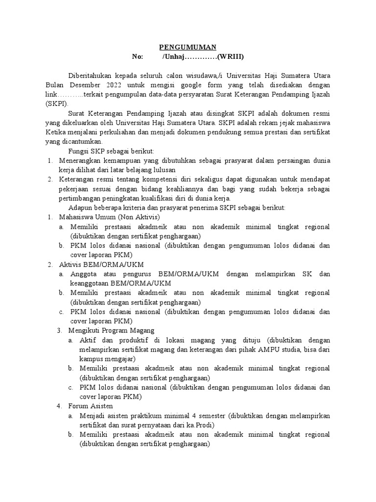 PENGUMUMAN SKPI Baru | PDF