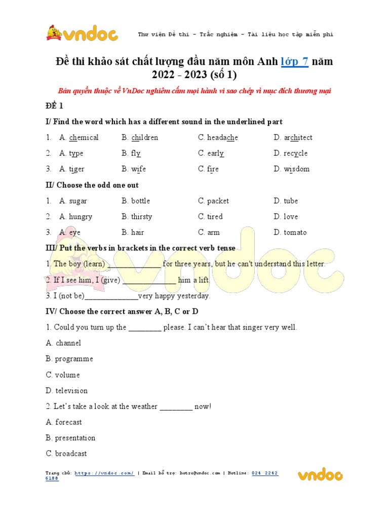 De Thi Khao Sat Chat Luong Dau Nam Mon Anh Lop 7 Nam 2023 2024 So 1 | PDF | Hanoi | Vietnam