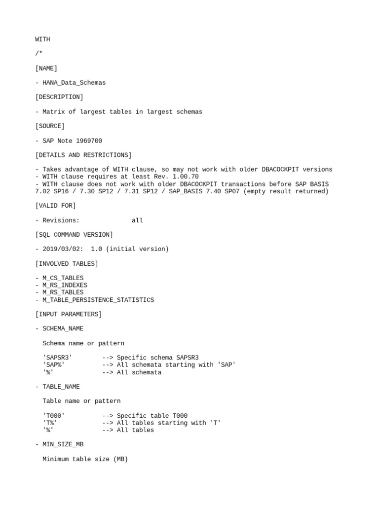 HANA Data Schemas | PDF | Computing | Computer Programming