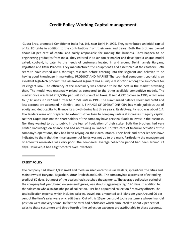 Case Study Working Capital MGT | PDF
